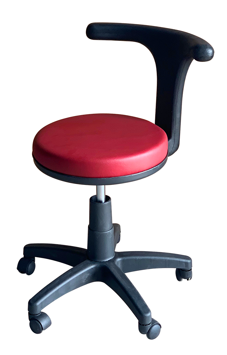 Medical Doctor Stool with T Shaped Backrest (Claret Red)